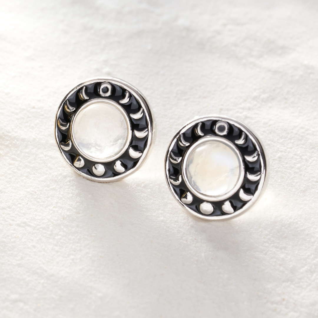 Moonstone Moon Phase Studs – GoBeachy